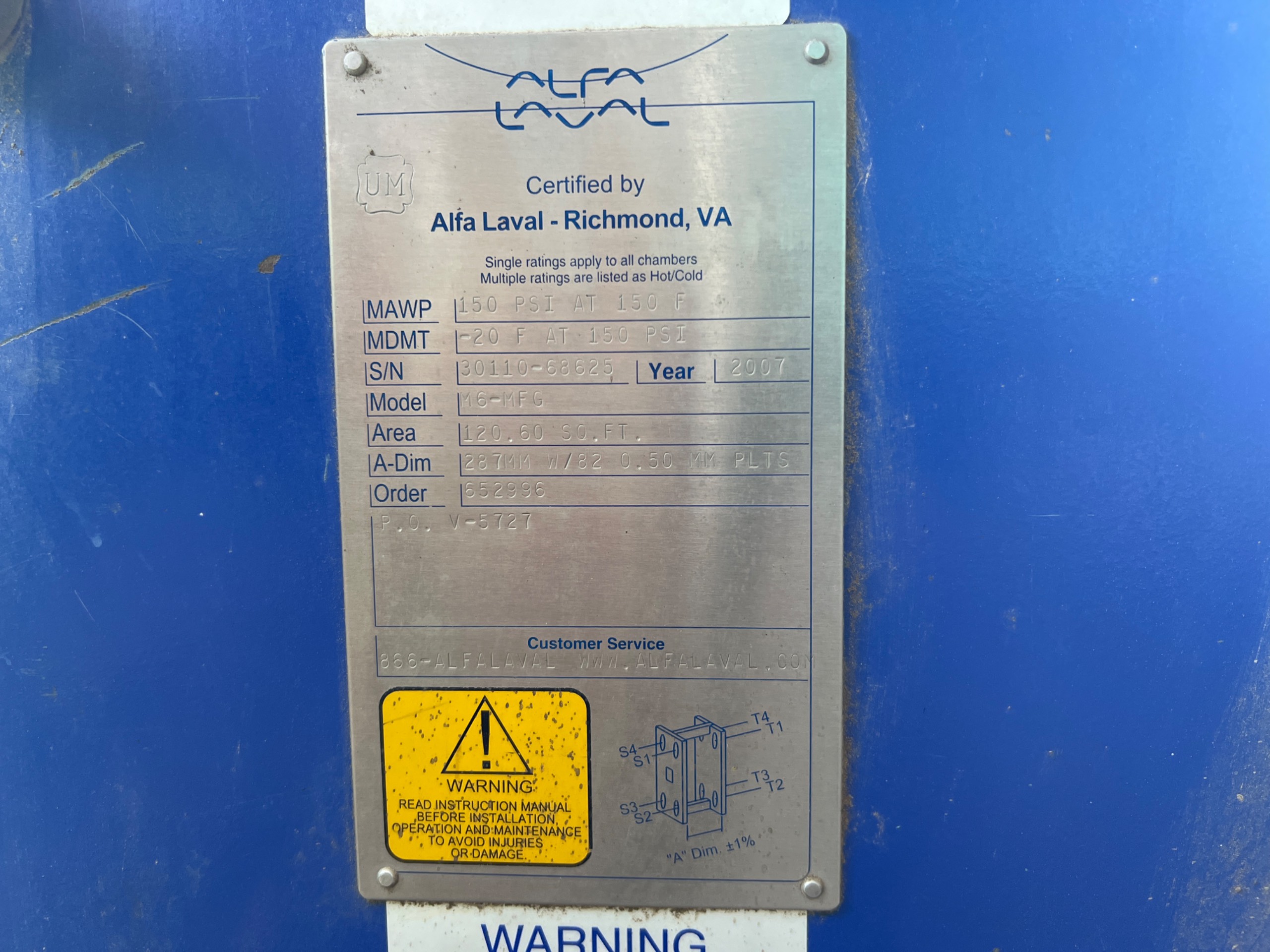 2007 ALFA LAVAL M6-MFG PLATE HEAT EXCHANGER